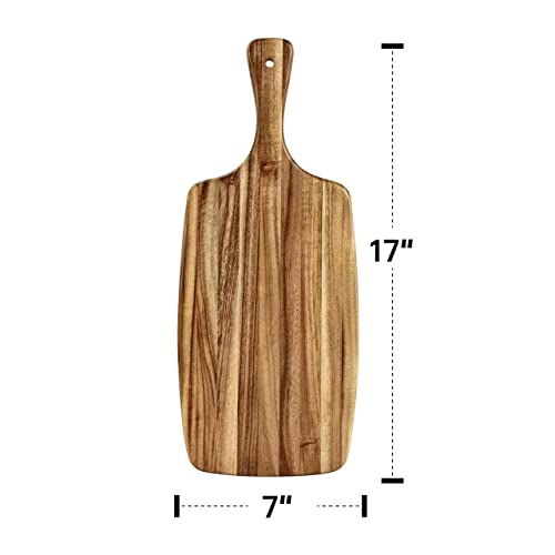 KARRYOUNG Acacia Wood Cutting Board with Handle - Wooden Charcuterie Board for Bread, Meat, Fruits, Cheese and Serving,Butcher Block Carving Board for Kitchen Chopping,17 x 7 Inch