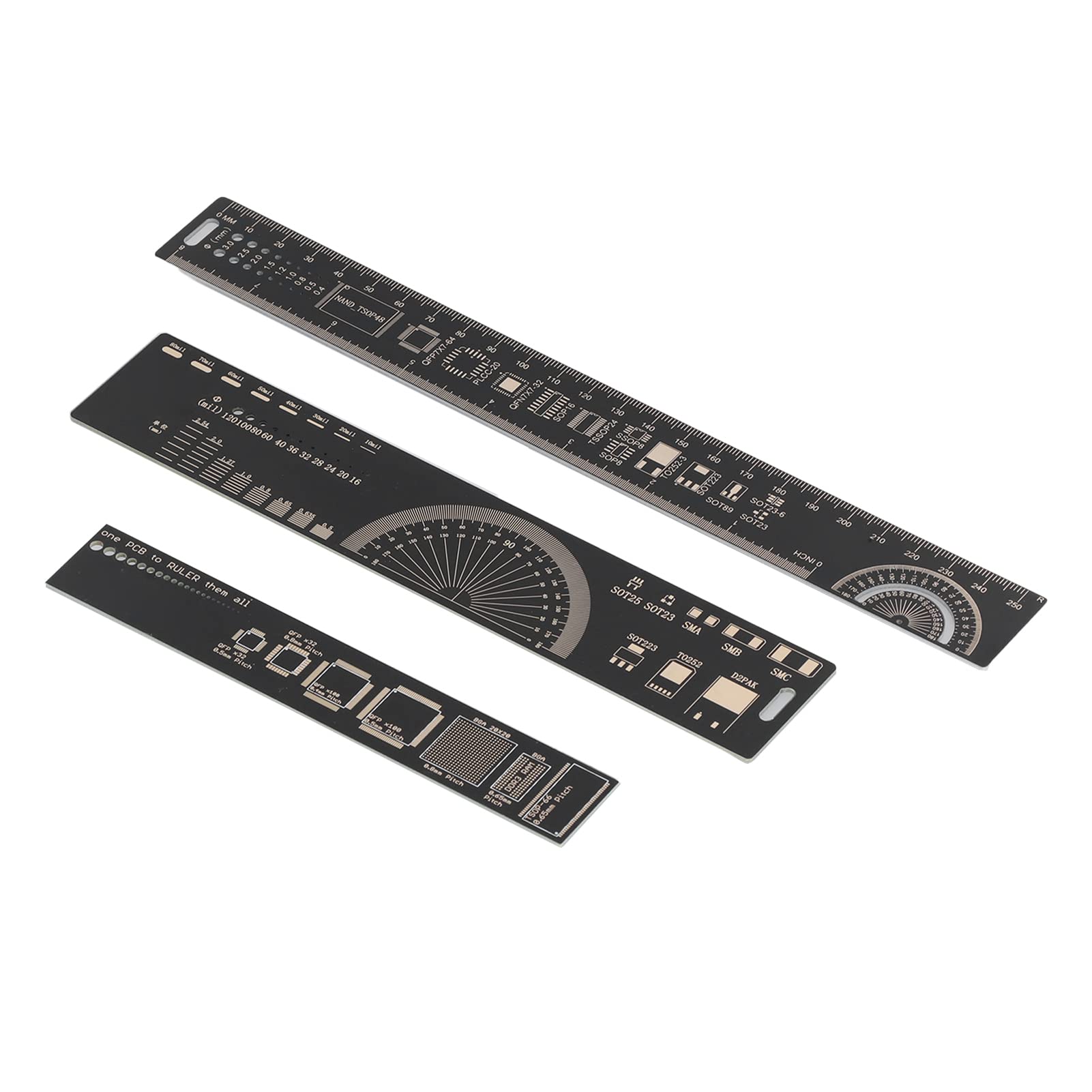 PCB Engineering Ruler, Scratch Free Accurate Spacing Clear Metric PCB Scale Ruler 3 Sizes for Electronic Engineers