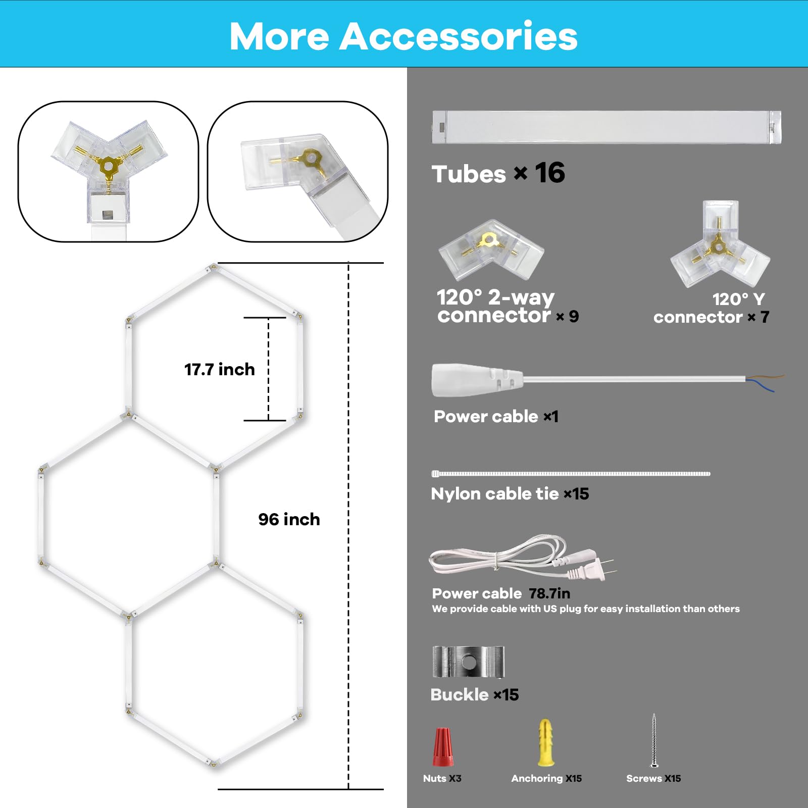 CDKMAX LED Hexagon Garage Light 3.0 Hex Grid Honeycomb LED Shop Light 135W 21400LM 6500K Hexagon Lighting System Car Detailing Shop LED Ceiling Lights for Home Gym Garage Workshop Basement Warehouse