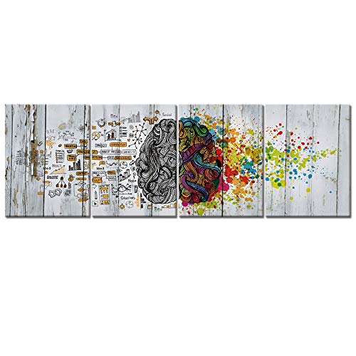 Visual Art Decor 4 Pieces Retro Left and Right Brain Advantage Canvas Poster Inspiration Motivation Education Science Canvas Prints Wall Art Gallery Modern Office Wall Decor Ready to Hang (12x16x4)