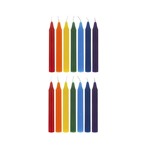 Mega Candles 14 pcs Unscented Chakra Straight Taper Candle, Hand Poured Premium Wax Candles 4 Inch x 1/2 Inch, 100% Cotton Wick, Promotes Positive Energy, Aids Meditation, Relaxation & More