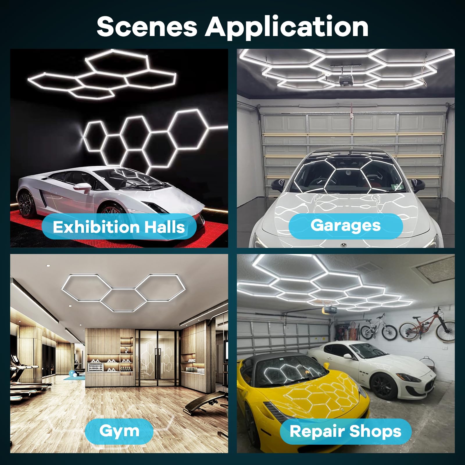 CDKMAX LED Hexagon Garage Light 3.0 Hex Grid Honeycomb LED Shop Light 135W 21400LM 6500K Hexagon Lighting System Car Detailing Shop LED Ceiling Lights for Home Gym Garage Workshop Basement Warehouse