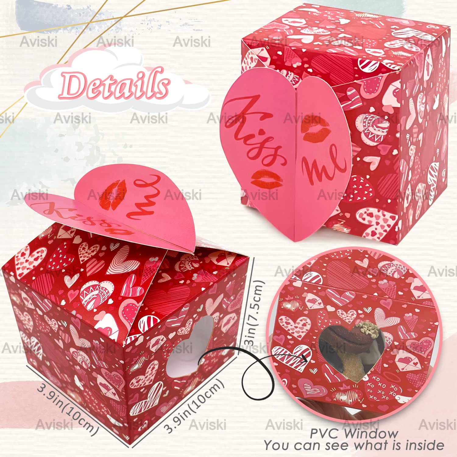 Aviski 12Pcs Valentine's Day Treat Boxes Small Goodie Present Boxes Recycled Party Favor Boxes Heart Printed Cardboard Box for Candy, Cookies and Party Favors, 4 Patterns