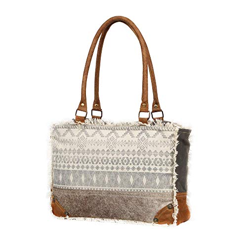 Myra Bag Symbols Upcycled Canvas & Cowhide Leather Bag S-1227