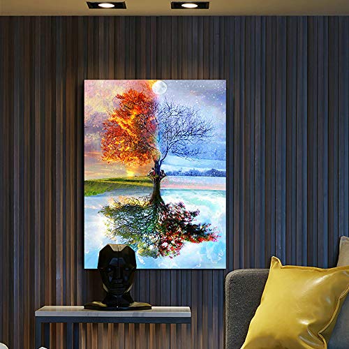 AGCary Four Season Tree of Life Poster with Framed Print Canvas Painting Picture Wall Art for Home Decorations Wall Decor 12 x 16
