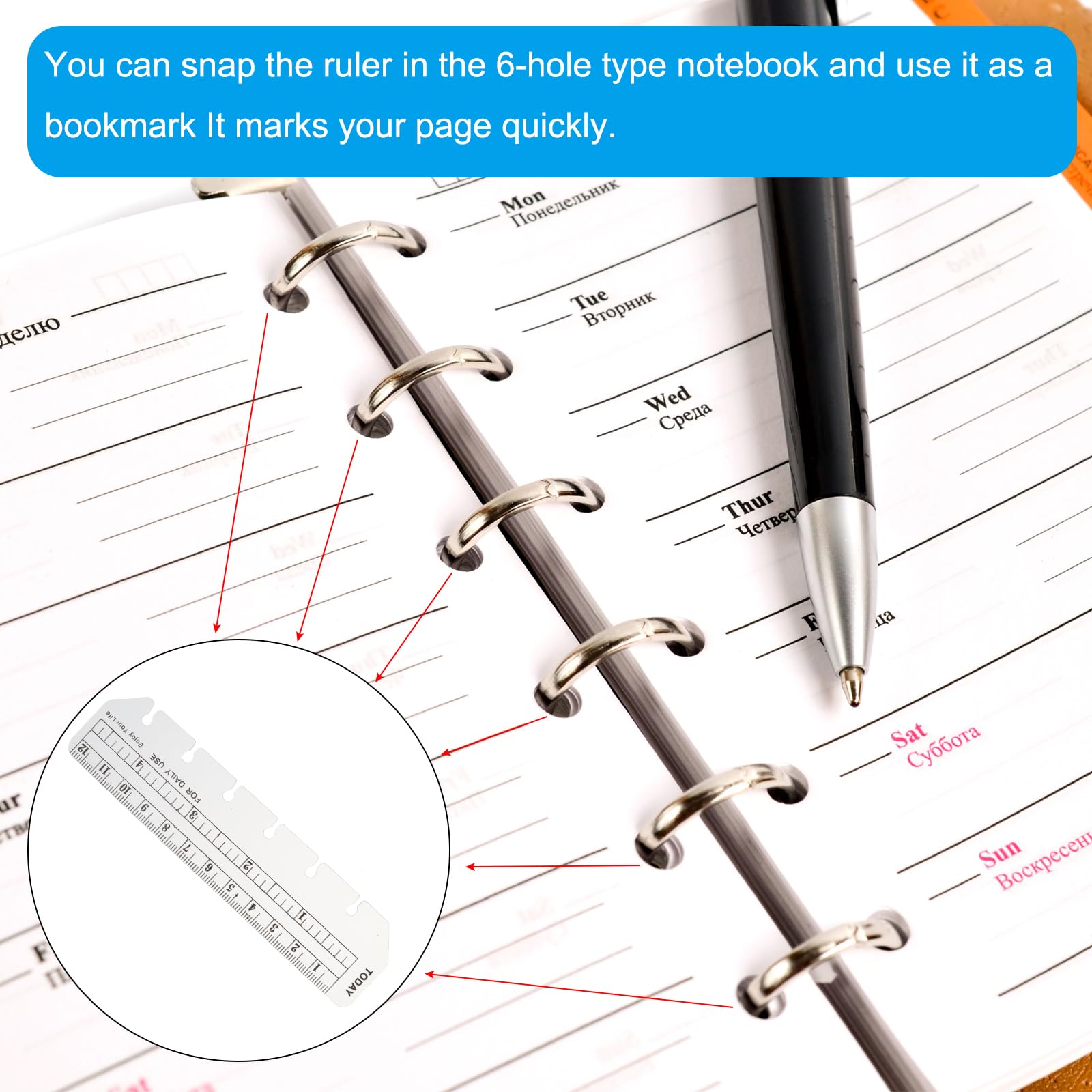 PATIKIL 5.3"x1.4" Bookmark Ruler, 20 Pack Snap-in Ruler Page Marker Book Mark Measuring Tools for A7 Size 6-Hole Binder Notebook, Clear