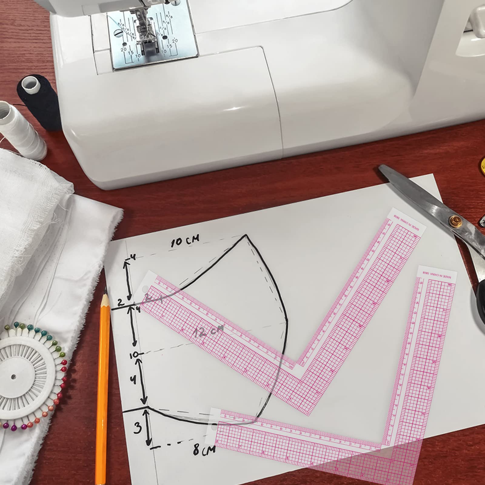 Lusofie Sewing Ruler, 2 Pcs Plastic L Square Ruler, Framing Ruler, Clear Sewing Ruler for Tailor Craft Tool, Drawing Measuring Supplies (8.46x8.46 inch, 21.5 cm length)
