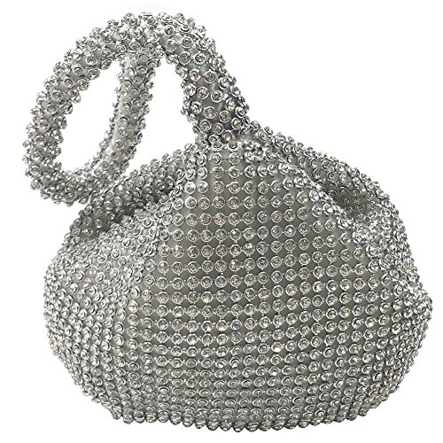 Abbie Home Triangle Full Rhinestones Women's Evening Clutch Party Prom Wedding Purse (Silver)