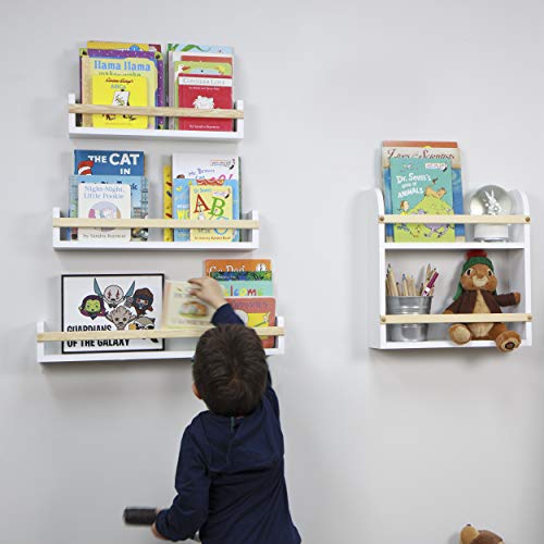 Wallniture Utah Wall Mount Nursery Décor Kids Bookshelf Floating Wall Shelves Book Photo Display Varying Sizes Set of 3 White