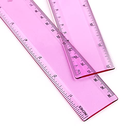 Color Plastic Ruler Straight Ruler Measuring Tool 12 Inch Ruler Set Rulers Bulk 3 Pack(Pink)