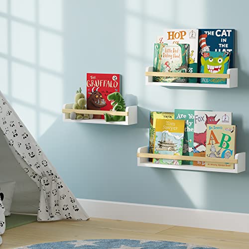 Wallniture Utah Wall Mount Nursery Décor Kids Bookshelf Floating Wall Shelves Book Photo Display Varying Sizes Set of 3 White