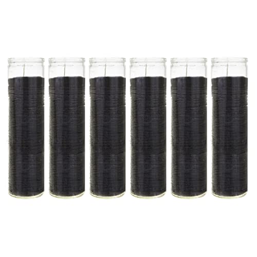 Mega Candles 6 pcs Unscented Black 7 Day Devotional Prayer Glass Container Candle, Premium Wax Candles 2 Inch x 8 Inch, Great for Sanctuary, Vigils, Prayers, Blessing, Religious & More