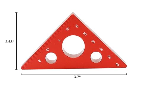 WEITARI Aluminum Alloy Triangle Ruler, 45 Degree Angle, DIY Woodworking Height Measuring Gauge, 65mm (Red)