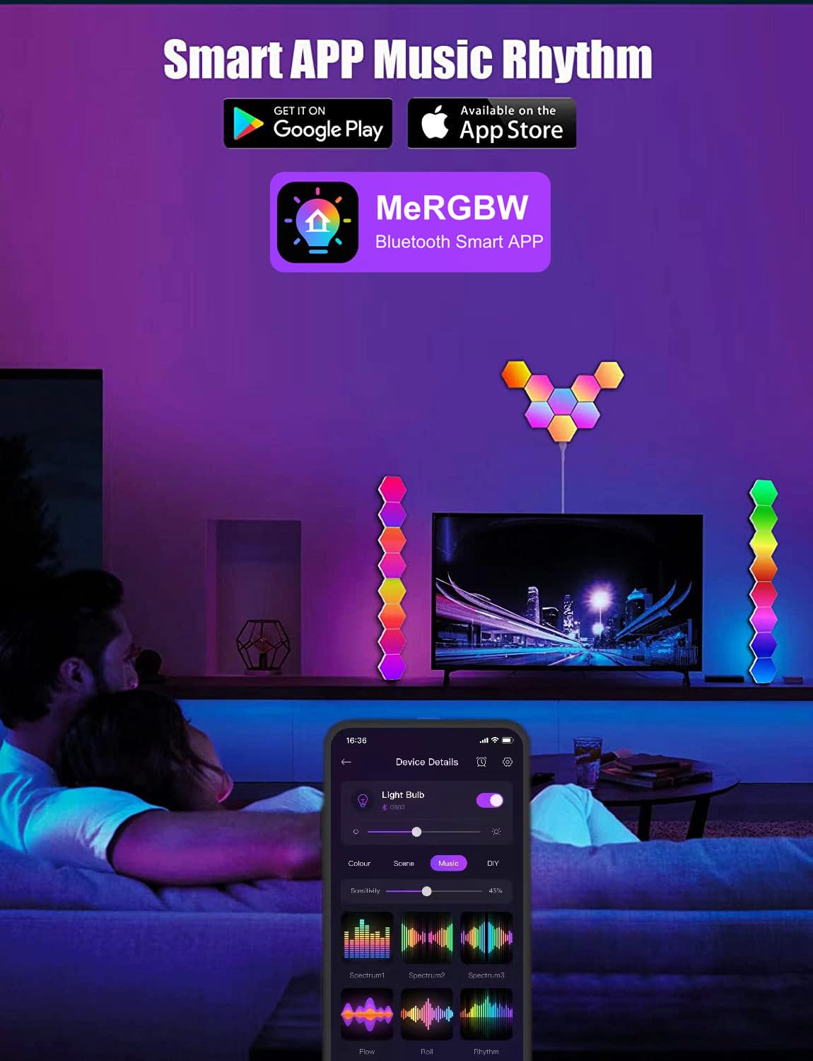 selfila Music Sync DIY Hexagon Lights - 8 Pack Smart APP and Remote RGB Wall Light Hexagonal Modular Gaming Light Honeycomb Shape Panels LED Lights for Bedroom Children Room Decor