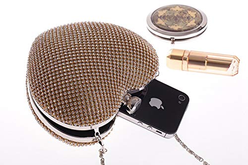 Abbie Home Heart Shaped Evening Bag Wedding Party Crystal Bridal Clutch (Gold)