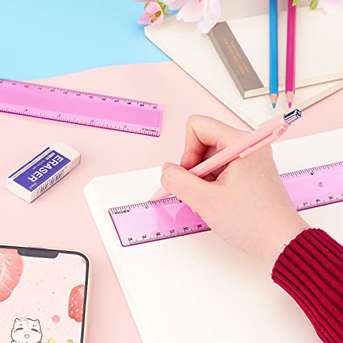 Color Plastic Ruler Straight Ruler Measuring Tool 12 Inch Ruler Set Rulers Bulk 3 Pack(Pink)