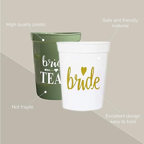 LADY&HOME Bachelorette Party Plastic Cups Bride Team Gifts Reusable Party Cups for Bridal Party(Sage Green)