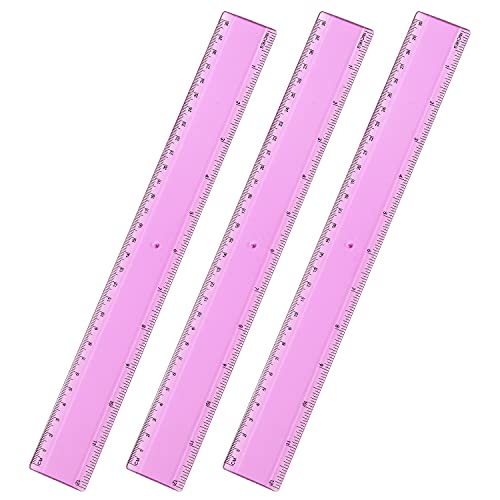 Color Plastic Ruler Straight Ruler Measuring Tool 12 Inch Ruler Set Rulers Bulk 3 Pack(Pink)