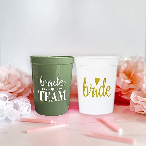 LADY&HOME Bachelorette Party Plastic Cups Bride Team Gifts Reusable Party Cups for Bridal Party(Sage Green)