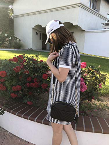 lola mae Quilted Crossbody Bag, Trendy Design Shoulder Purse (Black)