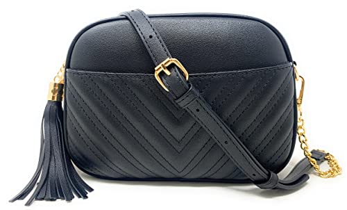lola mae Quilted Crossbody Bag, Trendy Design Shoulder Purse (Black)