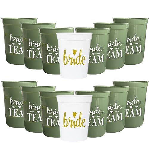 LADY&HOME Bachelorette Party Plastic Cups Bride Team Gifts Reusable Party Cups for Bridal Party(Sage Green)