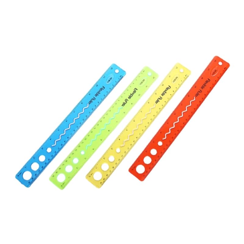 Color Flexible Ruler Soft Bendable Plastic Clear Rulers Shatterproof Safety Kids School Supplies for School and Office Circle Ruler