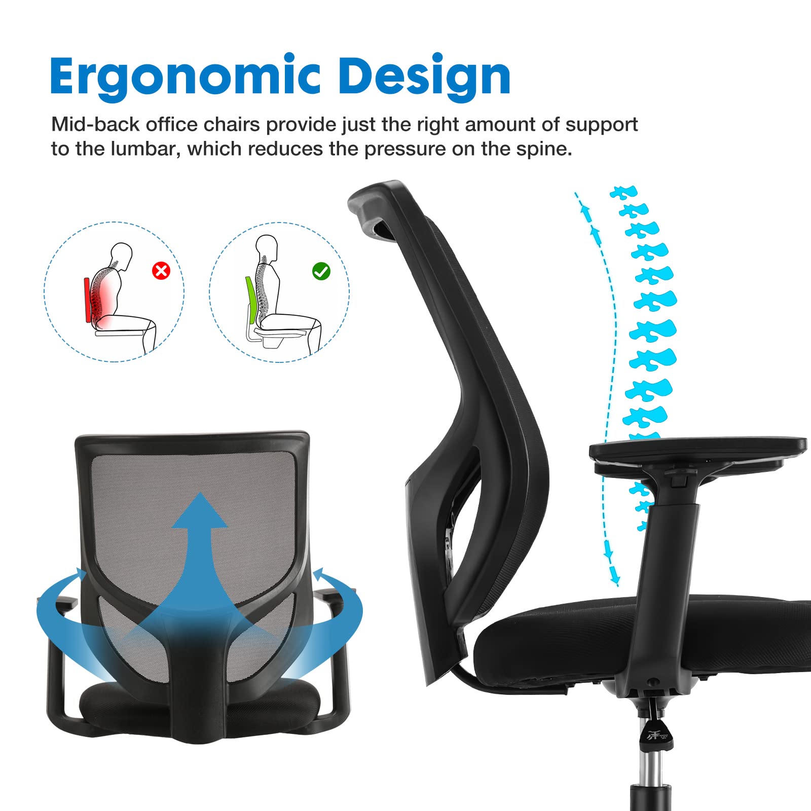MCQ Drafting Chair Tall Office Chair for Standing Desk Adjustable Height Office Desk Chair with Adjustable Armrests and Foot-Ring for Home Office Drafting
