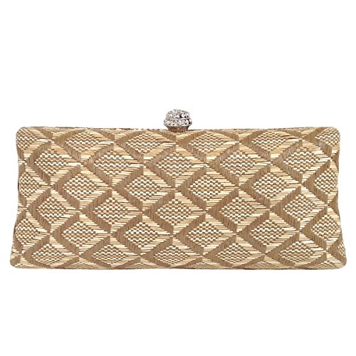Geometric Patterned Raffia Straw Box Clutch, Natural