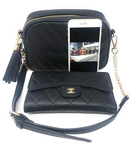 lola mae Quilted Crossbody Bag, Trendy Design Shoulder Purse (Black)