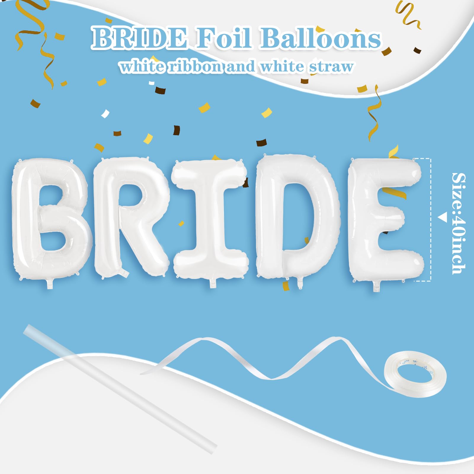 MEYSIMOON 40 inch BRIDE Balloons for Bachelorette Party Decorations White Large Bride Balloon for Bride to Be Bridal Shower Party Decor