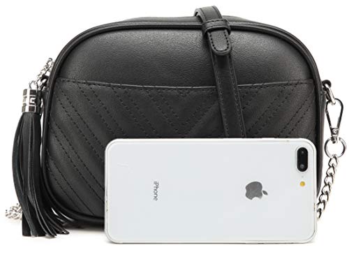 lola mae Quilted Crossbody Bag, Trendy Design Shoulder Purse (Black)