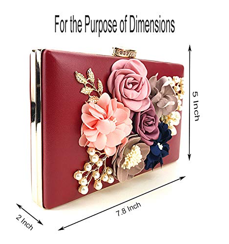 AMAZE Flower Clutch Purse for Women Floral Evening Bags for Wedding Bride Formal Party (Navy Blue)