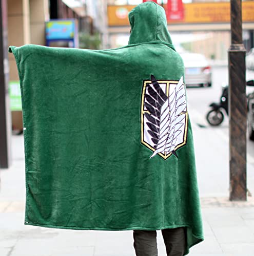 Anime Throw Blanket Flannel Fleece Blanket Cosplay Hooded Cloak Shawl Wrap Nap Quilt (Green, 47''X 65'')