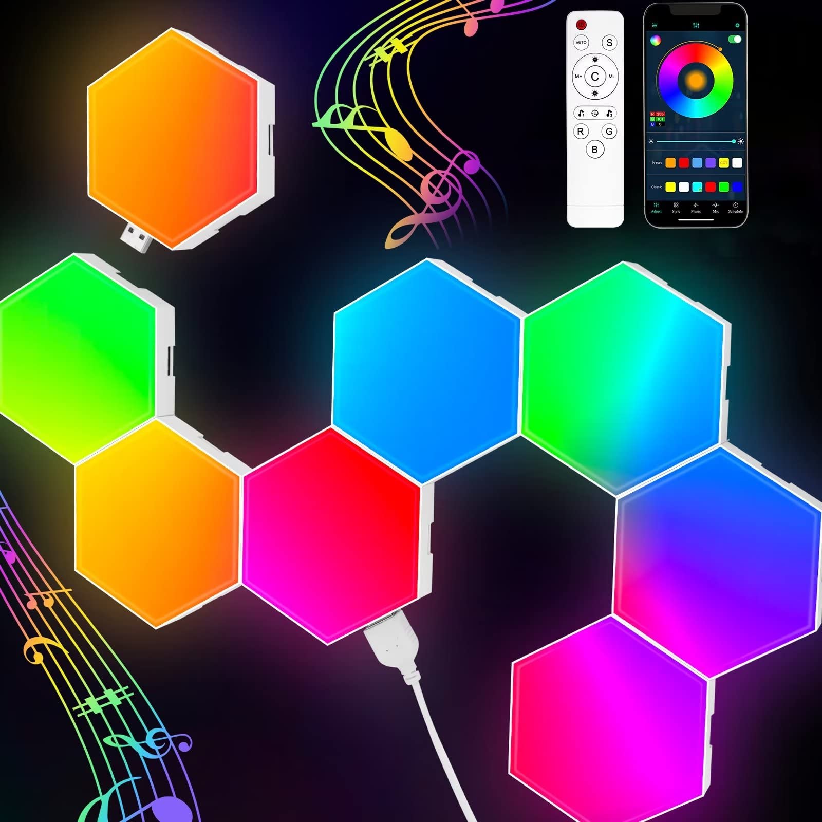 Hexagon Lights (8 Pack) LED Wall Panels, TISOFU RGB Gaming Lights with APP, Smart Modular Panel Hex Tiles Push Glide Expansion Shapes Lights