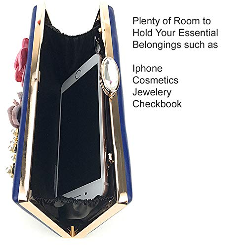 AMAZE Flower Clutch Purse for Women Floral Evening Bags for Wedding Bride Formal Party (Navy Blue)