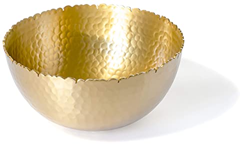 Red Co. Decorative 8.25 Inch Round Hammered Aluminum Centerpiece Bowl with Torn Rim, Gold