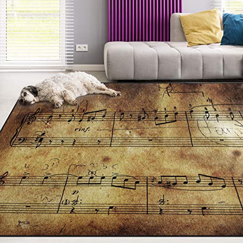 Naanle Music Area Rug 5'x7', Vintage Retro Music Note Polyester Area Rug Mat for Living Dining Dorm Room Bedroom Home Decorative