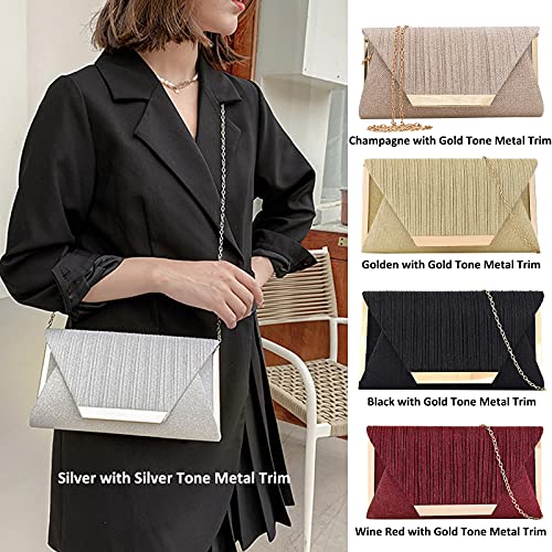 Miss Chow Women's Large Shiny Envelop Evening Bag Clutch Purse Cross Bag Wedding Party Prom Handbag with Chain Strap Silver