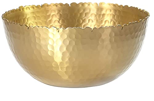 Red Co. Decorative 8.25 Inch Round Hammered Aluminum Centerpiece Bowl with Torn Rim, Gold
