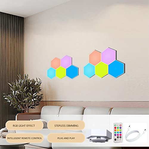 Hexagon Lights with Remote, Modular Touch Sensitive Lights Creative Geometry Assembly LED Hexagonal Wall Light,RGB Gaming Lights for Living Room, Bedroom, DIY Enthusiasts, Festival 6 Packs