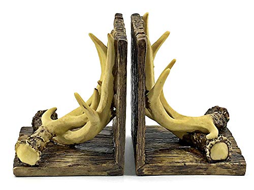 Bellaa Decorative Bookends Antler Rustic Unique Book Ends Home Office Books Shelves Stoppers Holder Nonskid Deer Cabin Decor Mountain Lodge 8 Inch