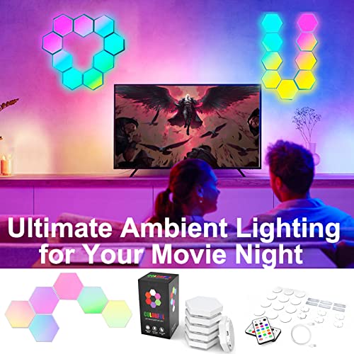 Hexagon Lights with Remote, Modular Touch Sensitive Lights Creative Geometry Assembly LED Hexagonal Wall Light,RGB Gaming Lights for Living Room, Bedroom, DIY Enthusiasts, Festival 6 Packs