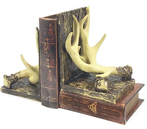 Bellaa Decorative Bookends Antler Rustic Unique Book Ends Home Office Books Shelves Stoppers Holder Nonskid Deer Cabin Decor Mountain Lodge 8 Inch