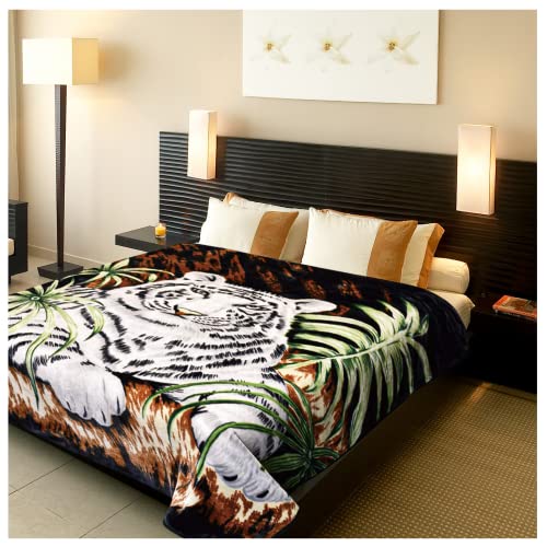 Hiyoko Faux Fur Throw Blanket Queen Size - White Tiger Blanket Faux Mink - Bed Blankets Queen Size