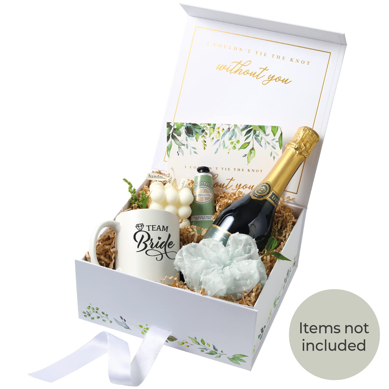 BRIGEL Bridesmaid Proposal Box Set of 3, 3 Will You Be My Bridesmaid Proposal Boxes for Bridesmaid Gifts, Leaf-Patterned White Box with Gold-Foiled Text, Magnetic Closure, and a White Ribbon