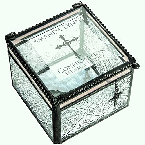 Confirmation Gift Personalized Keepsake Custom Engraved Vintage Stained Glass Jewelry Trinket Rosary Case J Devlin Box 631 EB221