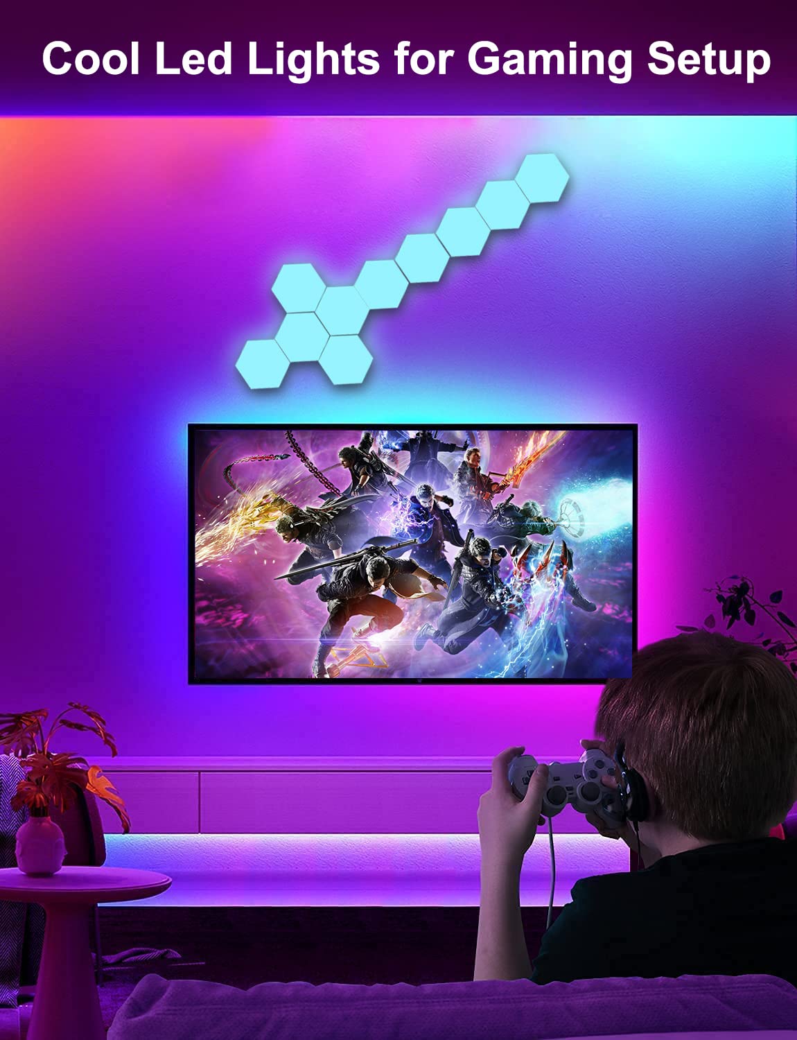 Amailand Hexagon Lights - RGB Wall Lights, Remote Controlled, Touch Sensitive Panels for Gaming Setup & Living/TV Room - 14 Geometric LED Panels