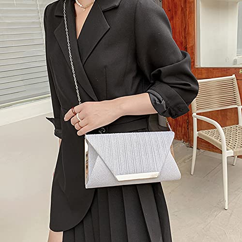 Miss Chow Women's Large Shiny Envelop Evening Bag Clutch Purse Cross Bag Wedding Party Prom Handbag with Chain Strap Silver