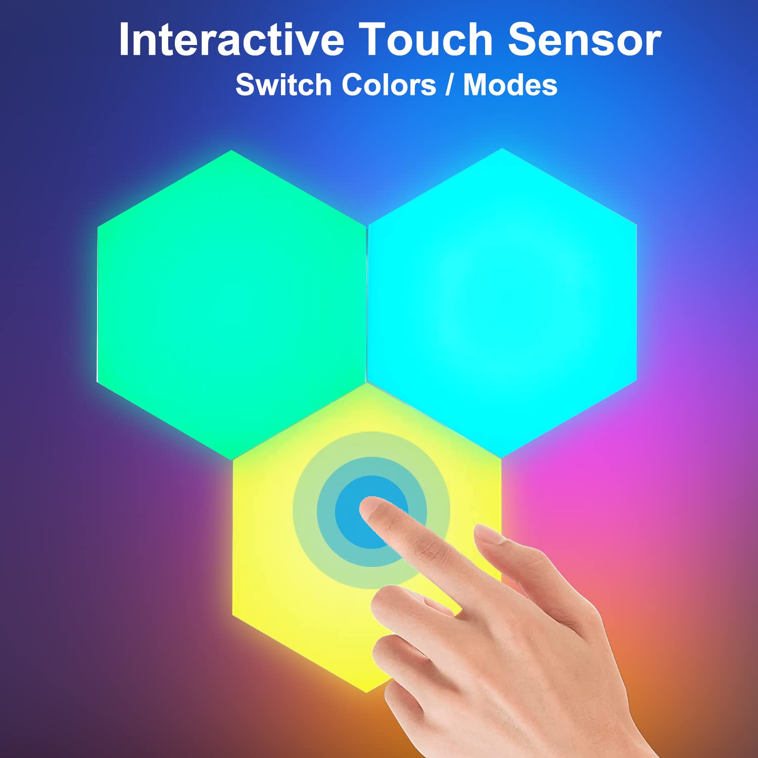 Amailand Hexagon Lights - RGB Wall Lights, Remote Controlled, Touch Sensitive Panels for Gaming Setup & Living/TV Room - 14 Geometric LED Panels